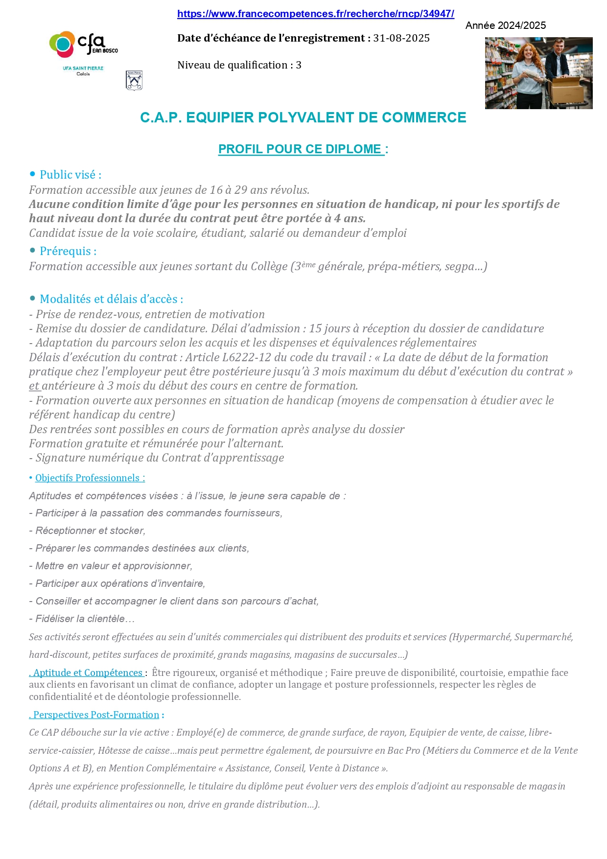 Centre Scolaire Saint-Pierre :: CAP Equipier polyvalent de Commerce