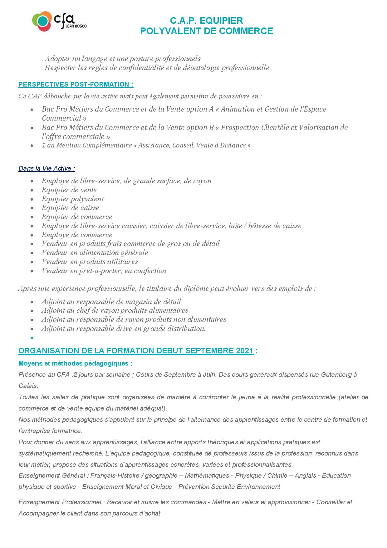 Centre Scolaire Saint-Pierre :: CAP Equipier polyvalent de Commerce