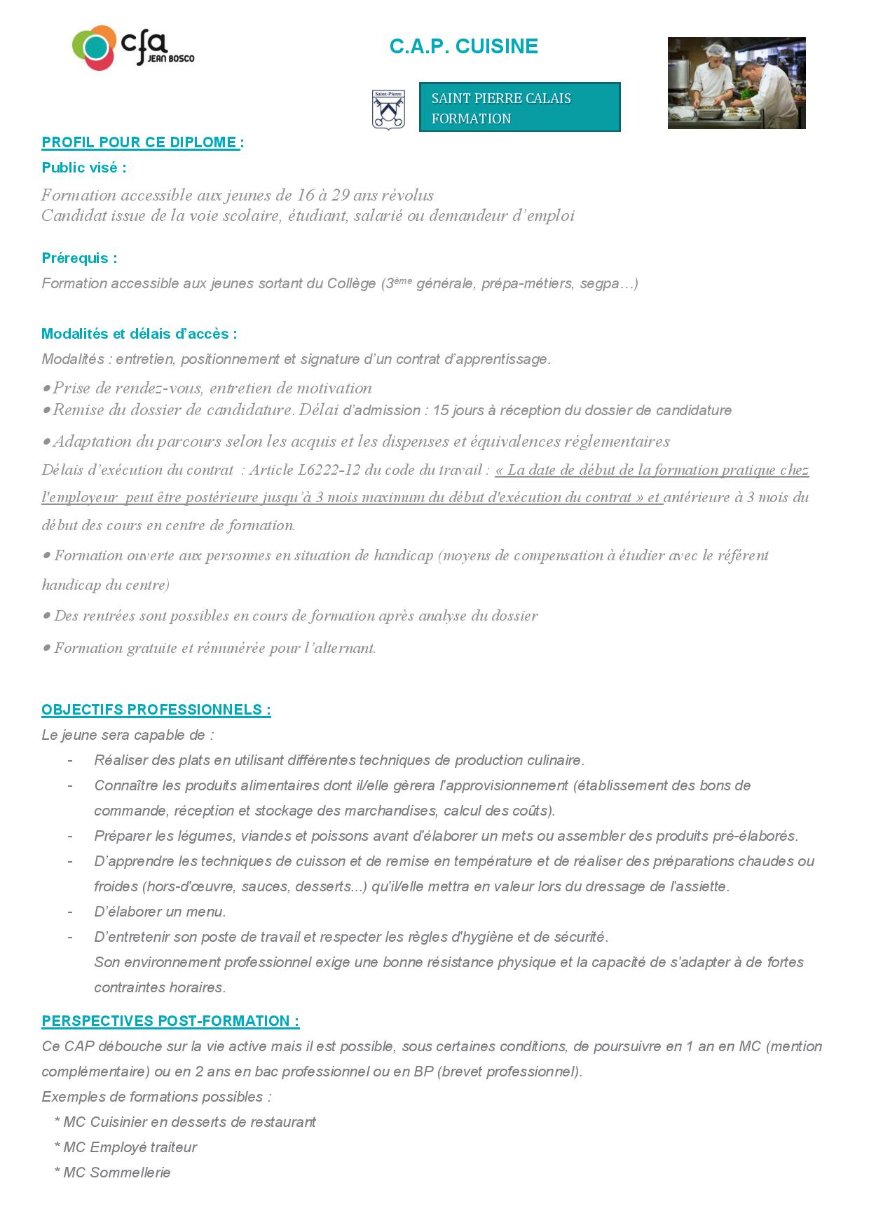 Centre Scolaire Saint-Pierre :: CAP Cuisine